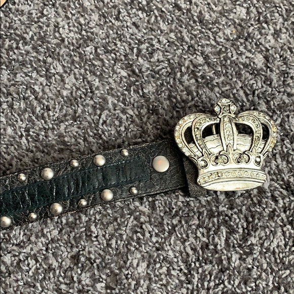 Accessories | Black Belt With Silver Crown Buckle | Poshmark